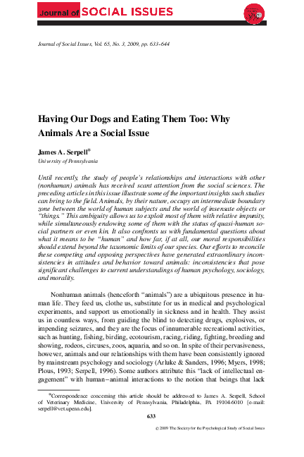 (PDF) Having Our Dogs and Eating Them Too: Why Animals Are a Social Issue