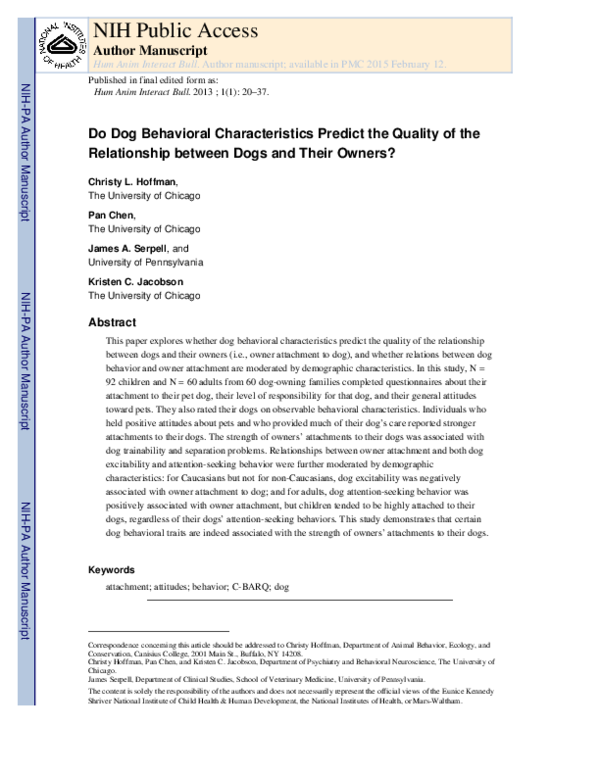 (PDF) Do Dog Behavioral Characteristics Predict the Quality of the ...