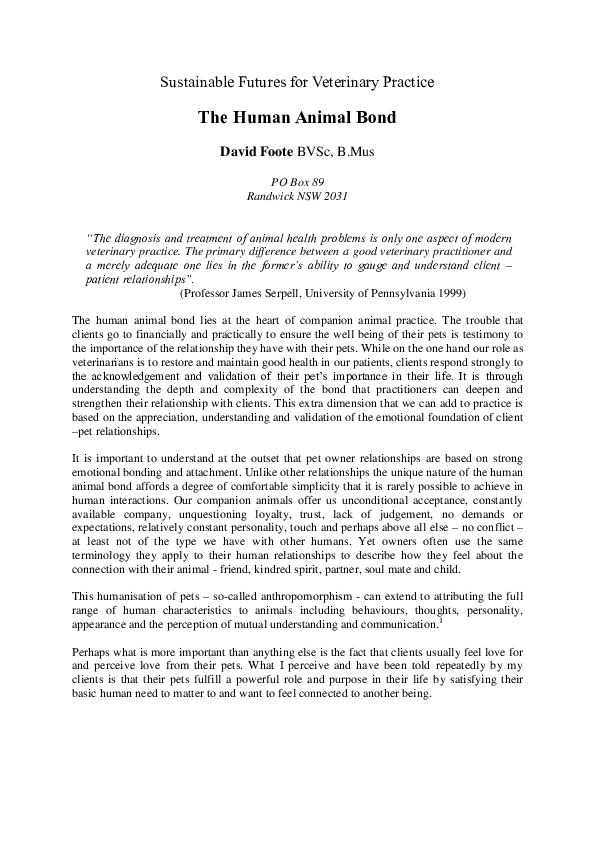 (PDF) The Human-Animal Bond