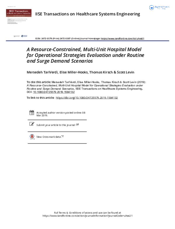 Pdf A Resource Constrained Multi Unit Hospital Model For Operational Strategies Evaluation