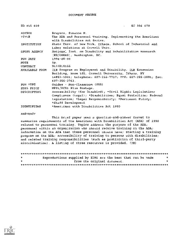 (PDF) The ADA and Personnel Training. Implementing the Americans with ...