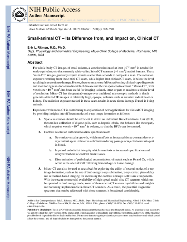 (PDF) Small-animal CT: Its difference from, and impact on, clinical CT