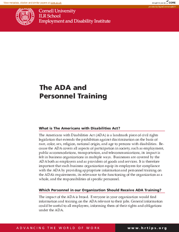 (PDF) The ADA and Personnel Training