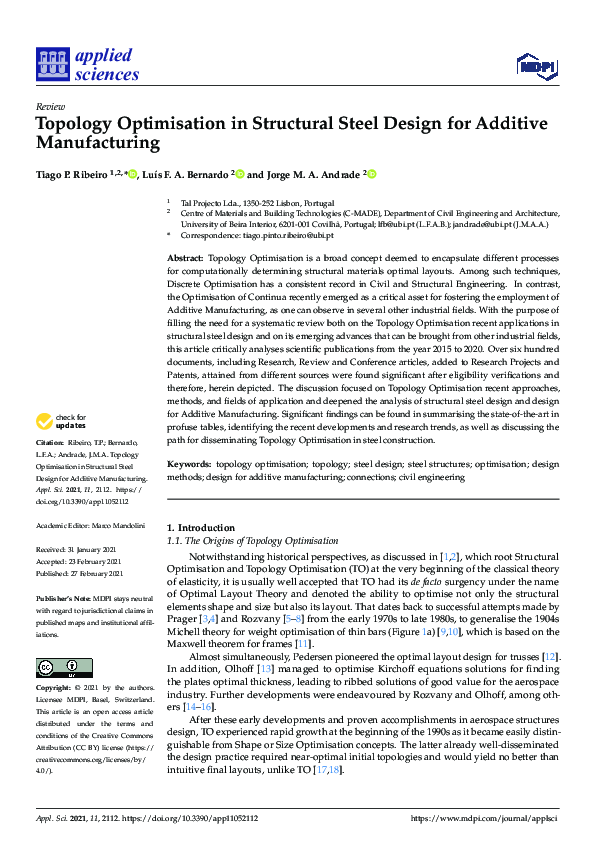 (PDF) Topology Optimisation in Structural Steel Design for Additive Manufacturing