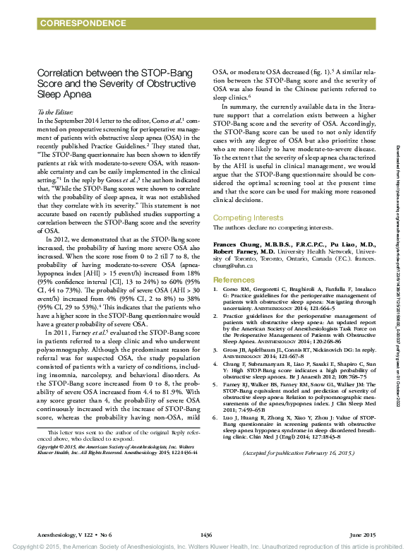 (PDF) Correlation between the STOP-Bang Score and the Severity of ...