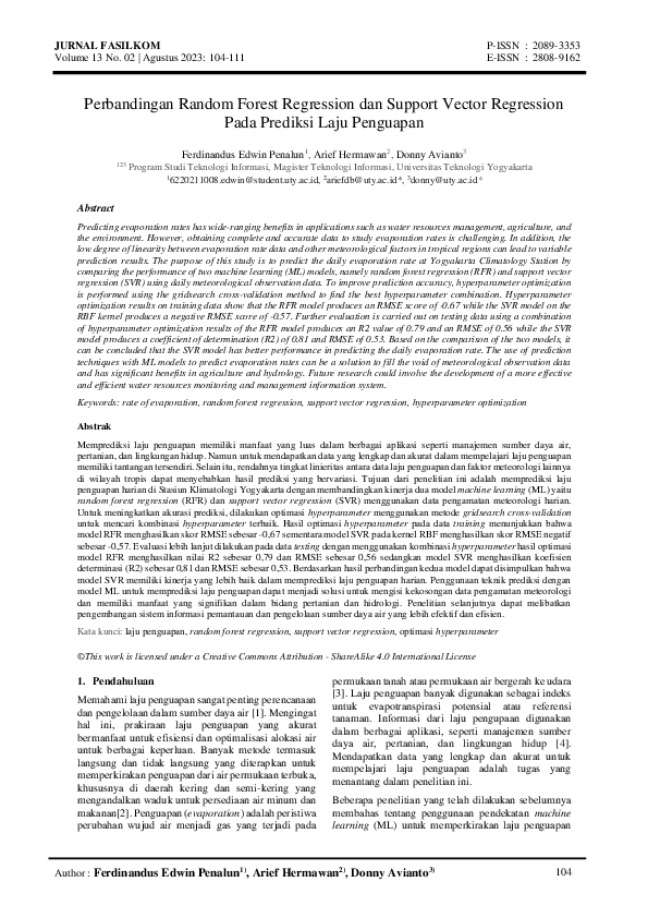 (PDF) Perbandingan Random Forest Regression dan Support Vector Regression Pada Prediksi Laju ...