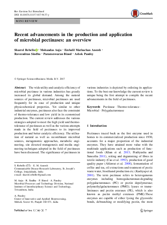 (PDF) Recent advancements in the production and application of microbial pectinases: an overview