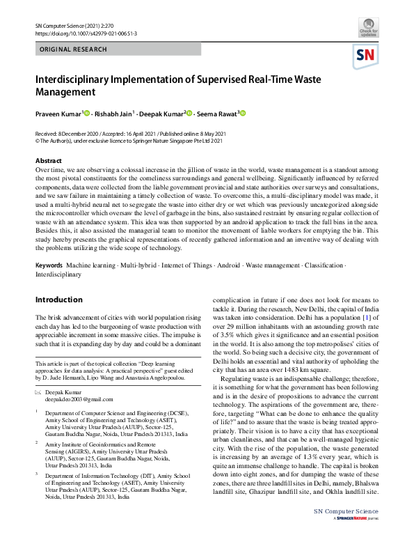 (PDF) Real-Time Waste Management via Multidisciplinary Neural Network (PDF) Real-Time Waste Management via Multidisciplinary Neural Network