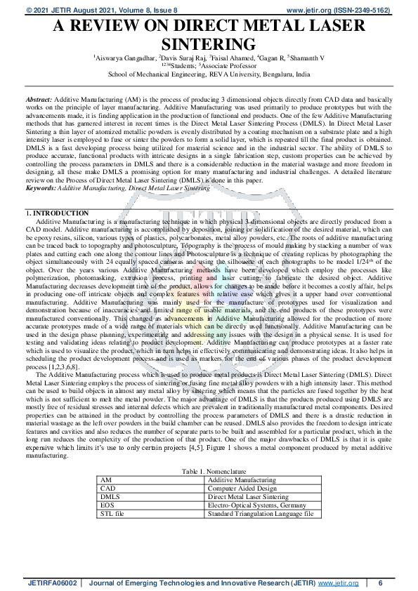 (PDF) A Review on Direct Metal Laser Sintering