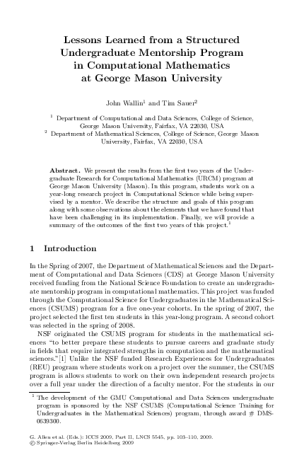 (PDF) Lessons Learned from a Structured Undergraduate Mentorship ...