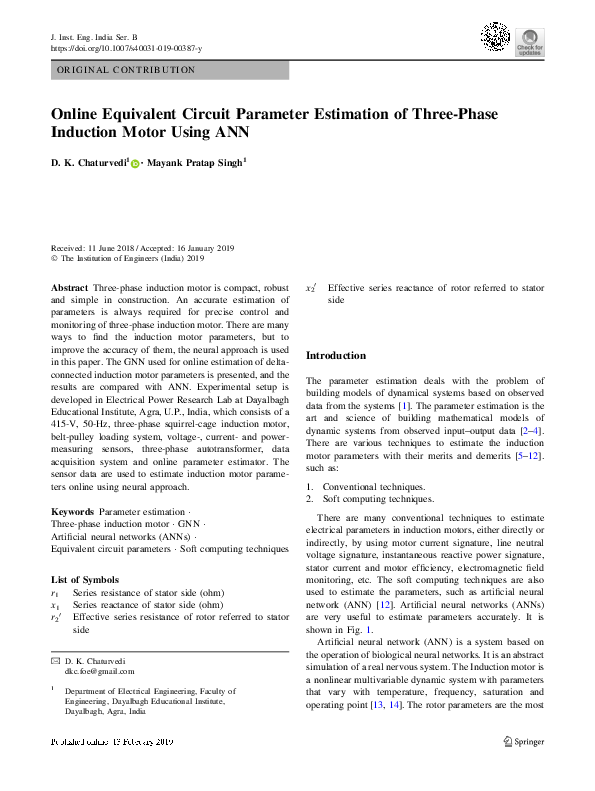 Pdf Online Equivalent Circuit Parameter Estimation Of Three Phase Induction Motor Using Ann