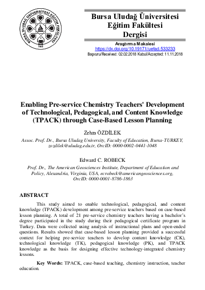 (PDF) Enabling Pre-service Chemistry Teachers' Development of Technological, Pedagogical, and ...