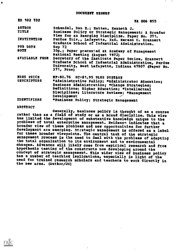 (PDF) BUSINESS POLICY OR STRATEGIC MANAGEMENT: A Broader View for an ...