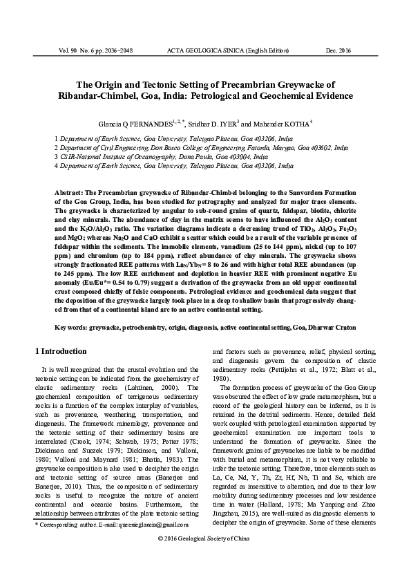(PDF) The Origin and Tectonic Setting of Precambrian Greywacke of ...