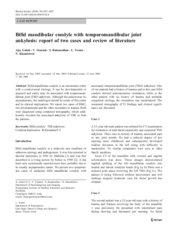 (PDF) Bifid mandibular condyle with temporomandibular joint ankylosis ...