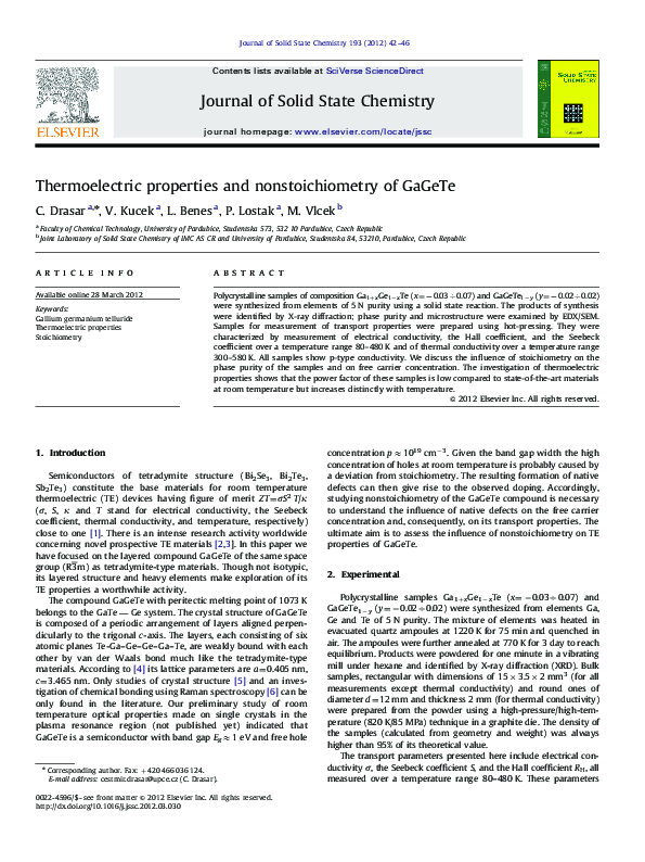 (PDF) Thermoelectric properties and nonstoichiometry of GaGeTe