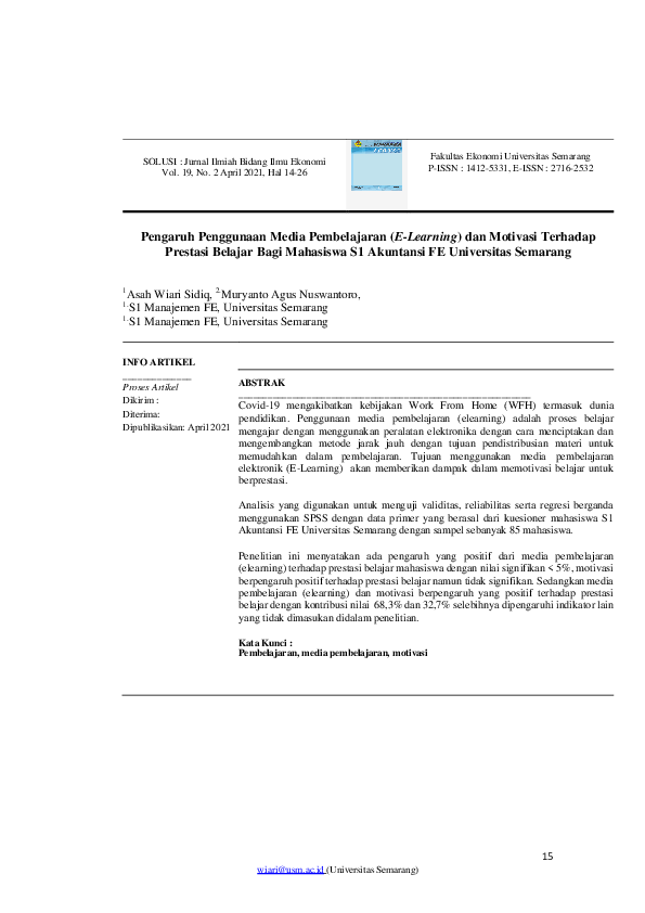 (PDF) Pengaruh Penggunaan Media Pembelajaran (E-Learning) dan Motivasi Terhadap Prestasi Belajar ...