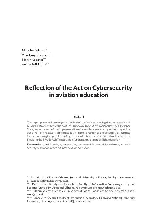 (PDF) Reflection of the Act on Cybersecurity in aviation education
