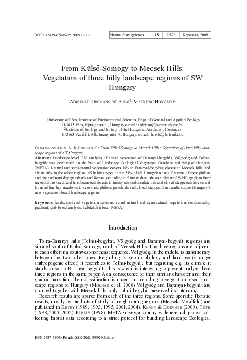 (PDF) From Külső-Somogy to Mecsek Hills: Vegetation of three hilly ...