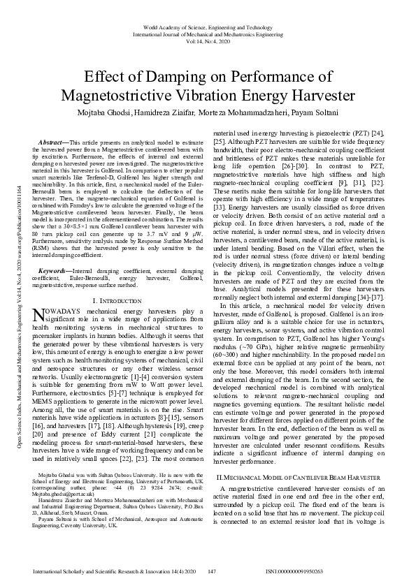 (PDF) Effect of Damping on Performance of Magnetostrictive Vibration ...