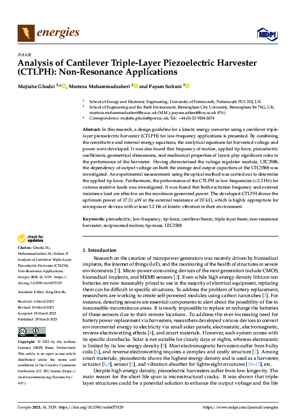 (PDF) Analysis of Cantilever Triple-Layer Piezoelectric Harvester ...