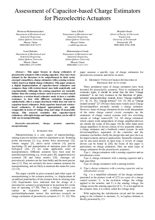 (PDF) Assessment of Capacitor-based Charge Estimators for Piezoelectric ...