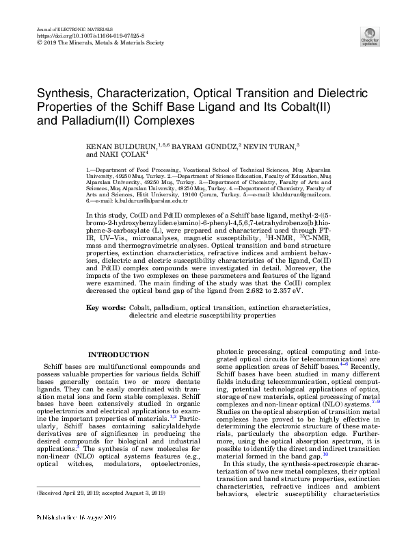 (PDF) Synthesis, Characterization, Optical Transition and Dielectric Properties of the Schiff ...