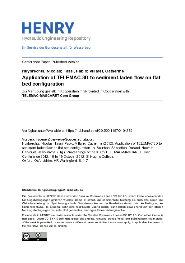 (PDF) Application of TELEMAC-3D to sediment-laden flow on flat bed ...