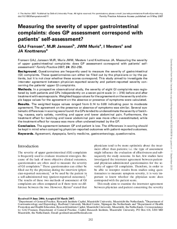 (PDF) Measuring the severity of upper gastrointestinal complaints: does ...