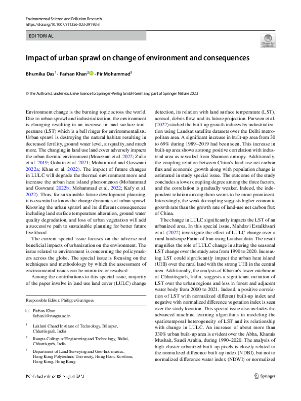 (PDF) Impact of urban sprawl on change of environment and consequences