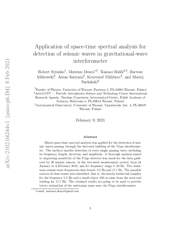 (PDF) Application of space-time spectral analysis for detection of seismic waves in ...