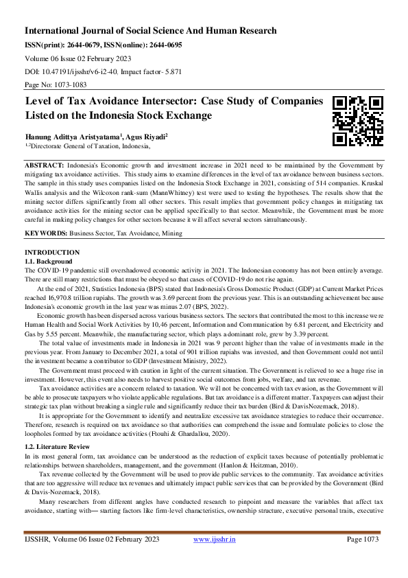 (PDF) Level of Tax Avoidance Intersector: Case Study of Companies ...