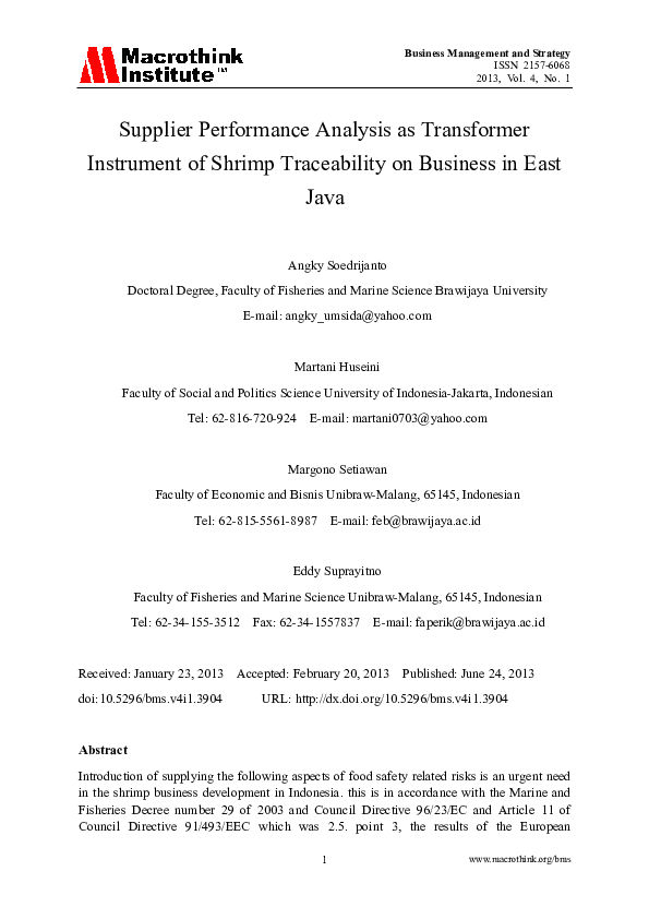 (PDF) Supplier Performance Analysis as Transformer Instrument of Shrimp ...