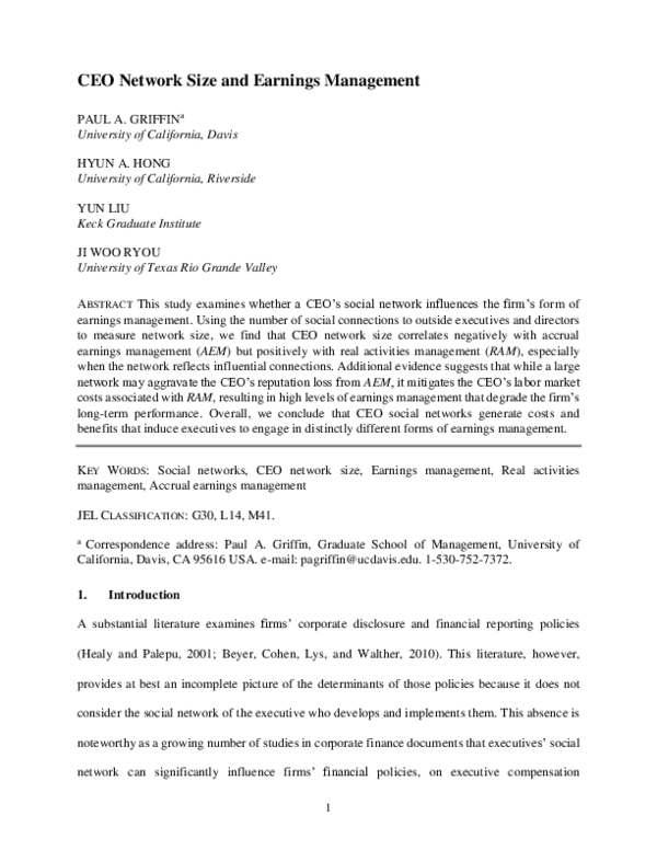 (PDF) CEO Network Size and Earnings Management