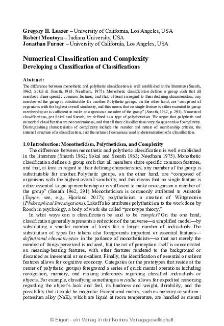(PDF) Numerical Classification and Complexity: Developing a Classification of Classifications