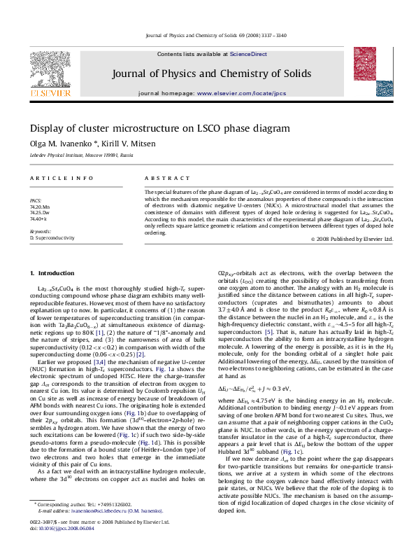 (PDF) Display of cluster microstructure on LSCO phase diagram