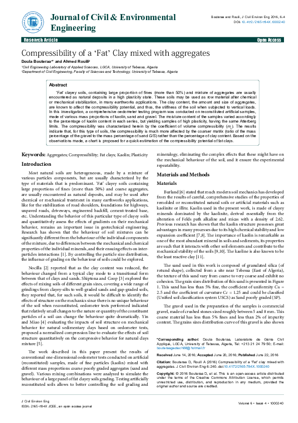(PDF) Compressibility of a Fat clay mixed with aggregates