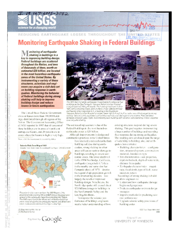 (PDF) Monitoring earthquake shaking in federal buildings