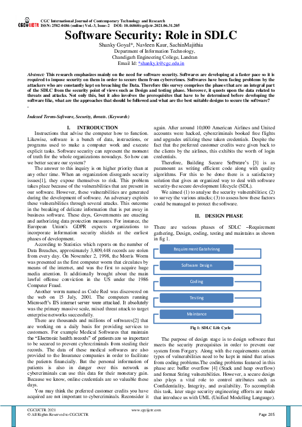 (PDF) Software Security: Role in SDLC