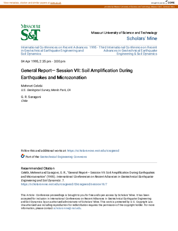 (PDF) General Report— Session VII: Soil Amplification During Earthquakes and Microzonation