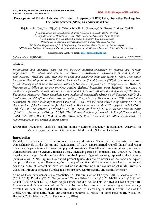 (PDF) Development of Rainfall Intensity – Duration – Frequency (RIDF ...