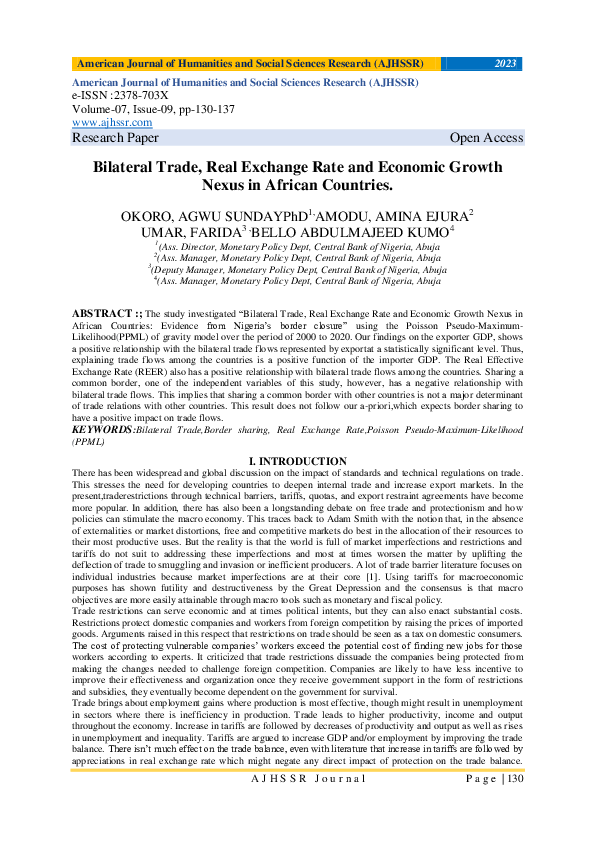 (PDF) Bilateral Trade, Real Exchange Rate and Economic Growth Nexus in ...
