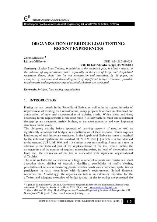 (PDF) Organization of Bridge Load Testing: Recent Experiences ...