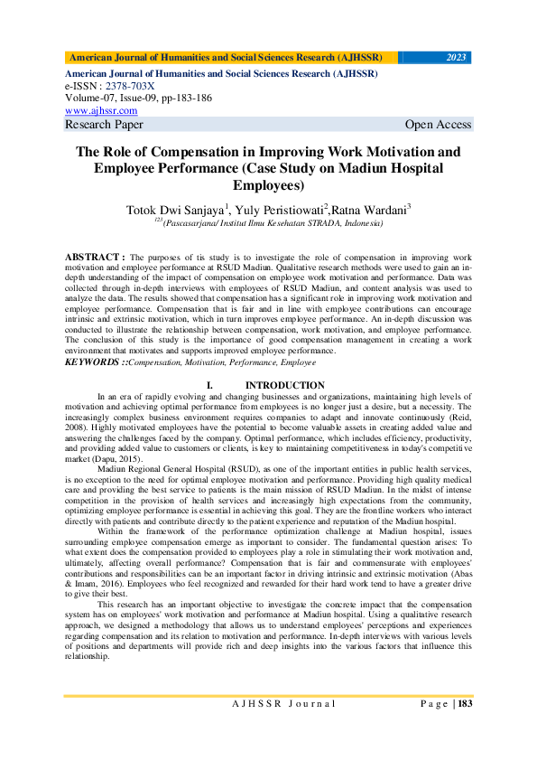 (PDF) The Role of Compensation in Improving Work Motivation and ...