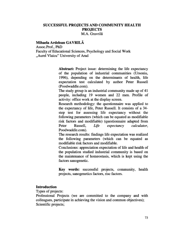 (PDF) Successful Projects and Community Health Projects