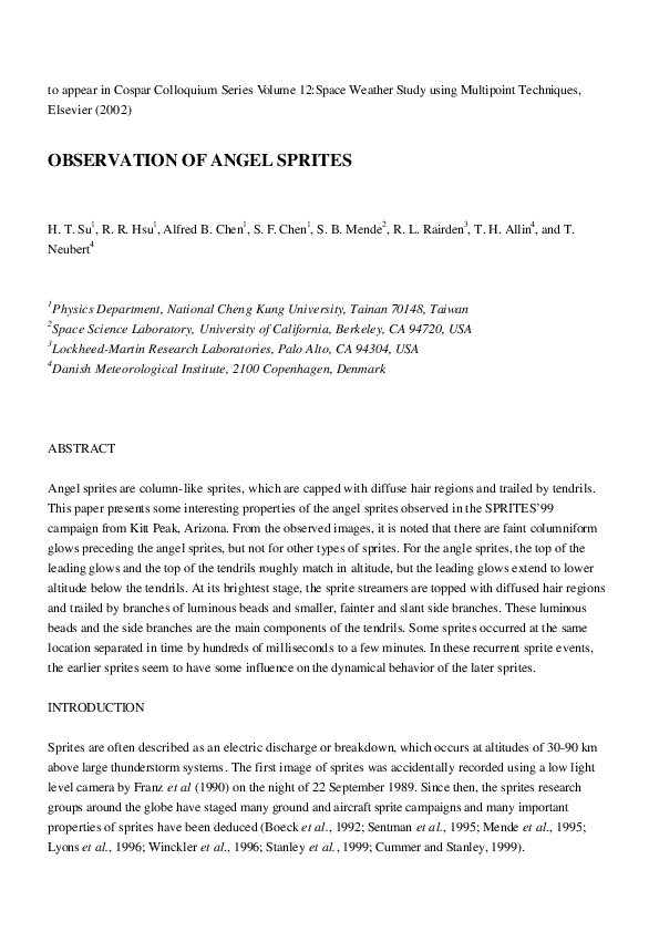 (PDF) Observation of angel sprites | Stephen Mende - Academia.edu