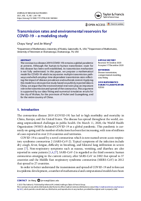 (PDF) Transmission rates and environmental reservoirs for COVID-19 – a ...