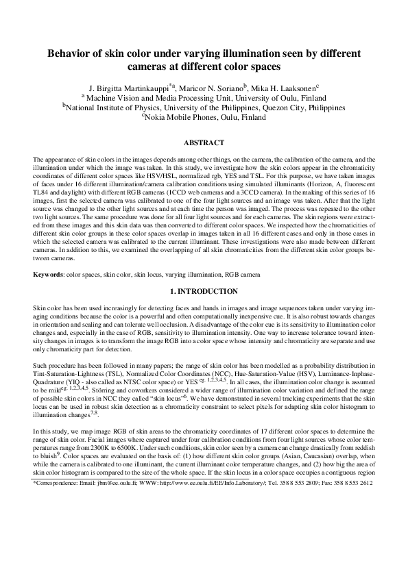 (PDF) Behavior of skin color under varying illumination seen by ...