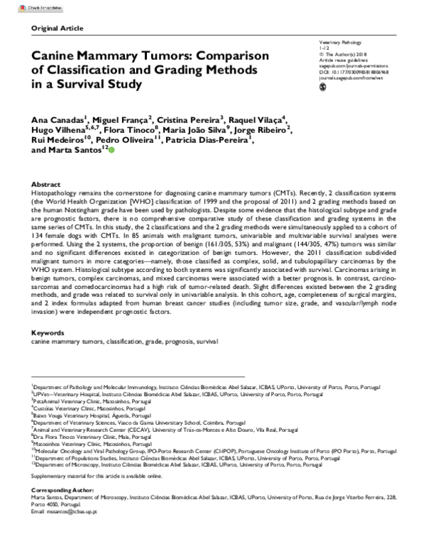 (PDF) Canine Mammary Tumors: Comparison of Classification and Grading ...