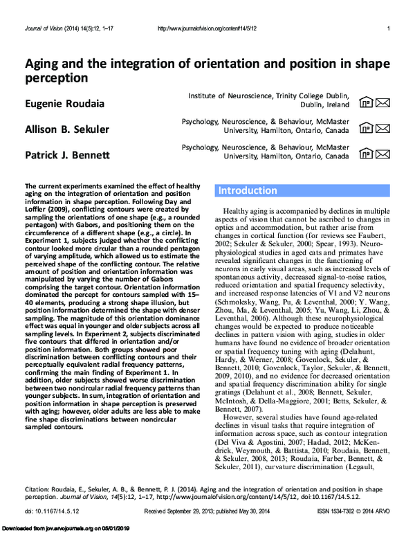 Pdf Aging And The Integration Of Orientation And Position In Shape Perception